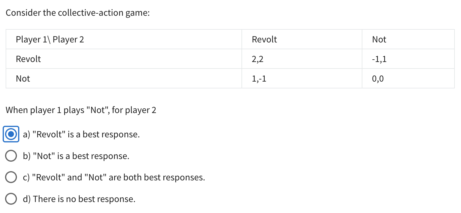 Solved Consider the collective-action game: Player 1\ Player | Chegg.com