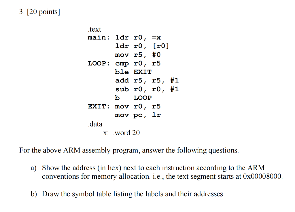 Solved 3. [20 points] .text main: ldr ro, Ex ldr ro, [r0] | Chegg.com