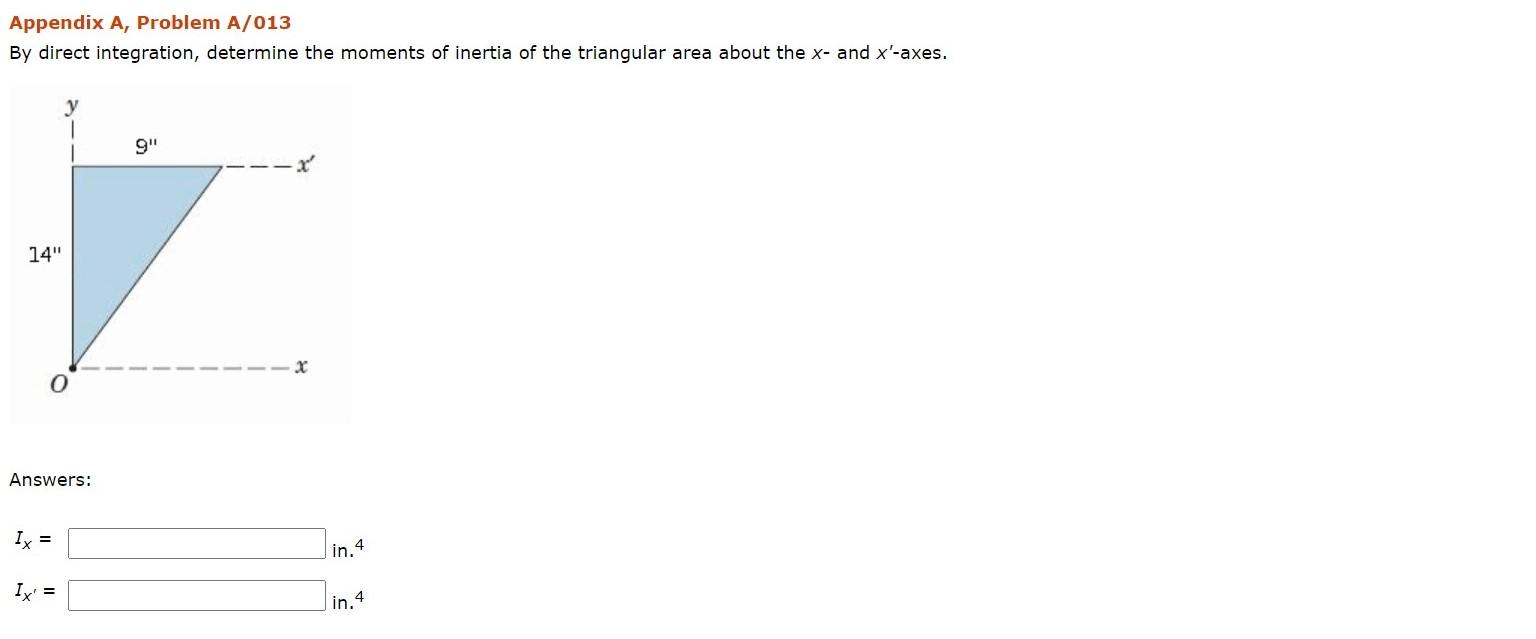 Solved Appendix A, Problem A/013 By direct integration, | Chegg.com