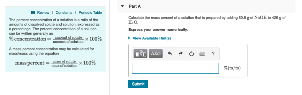 Solved Part B ReviewI ConstantsI Periodic Table The percent | Chegg.com Solved Part B ReviewI ConstantsI Periodic Table The percent | Chegg.com