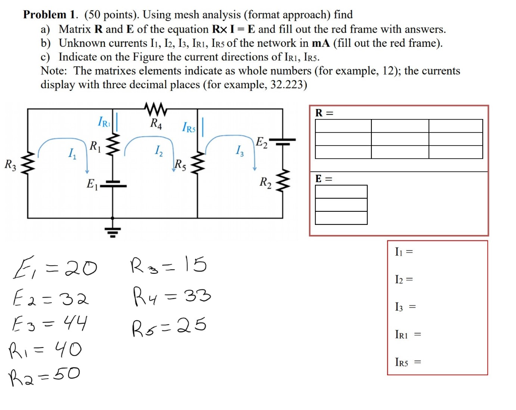 Solved Problem 1. (50 points). Using mesh analysis (format | Chegg.com