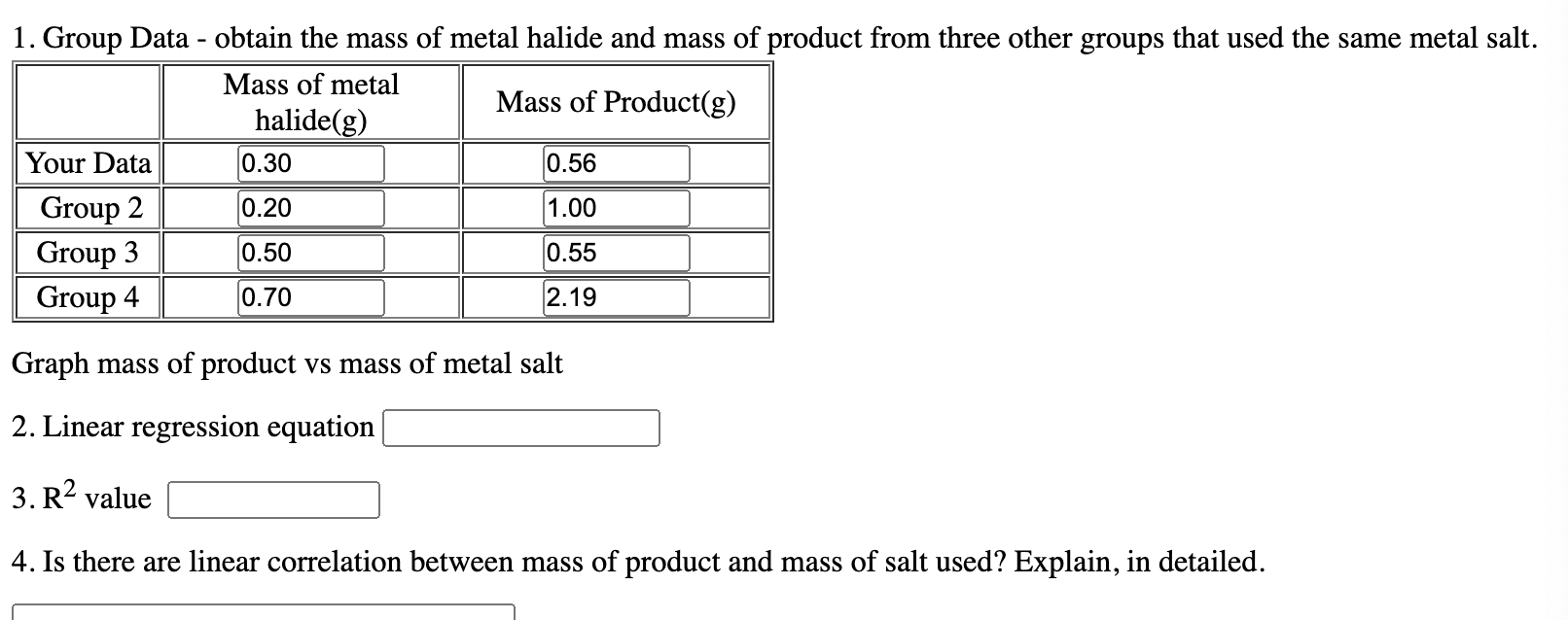 Solved Group Data - ﻿obtain the mass of metal halide and | Chegg.com