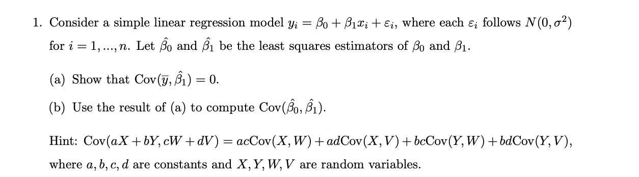 Solved 1. Consider a simple linear regression model yi = Bo | Chegg.com