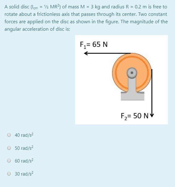 Solved A solid disc (Icm = 1/2 MR3) of mass M = 3 kg and | Chegg.com