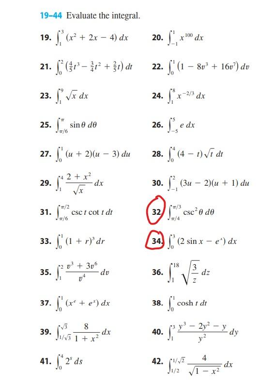 Solved 19-44 Evaluate the integral. 20. L', +100 dx 19. S (x | Chegg.com