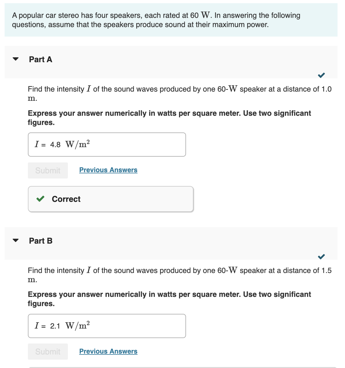 Solved A popular car stereo has four speakers, each rated at | Chegg.com