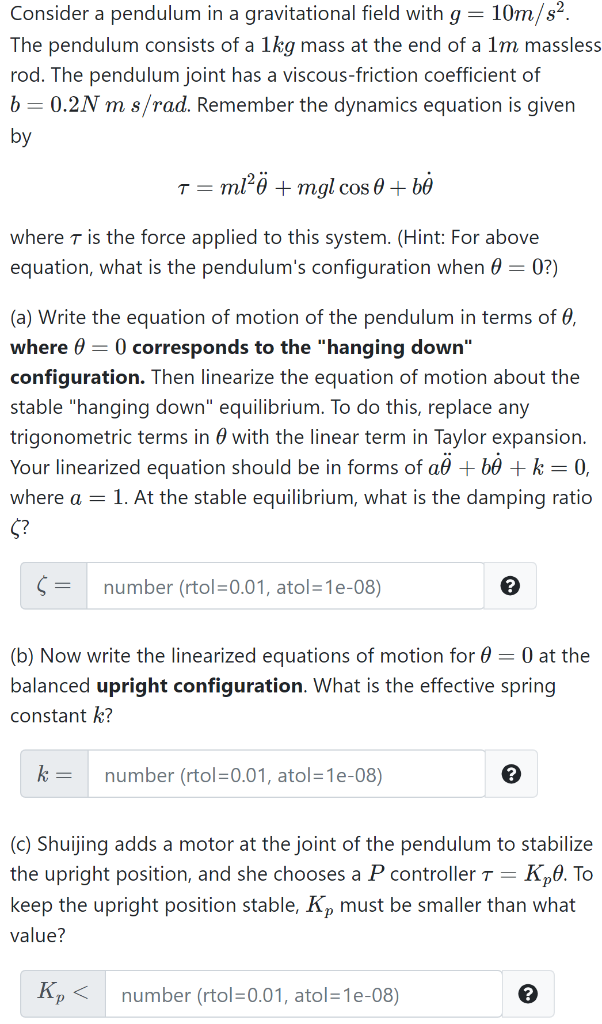 Consider a pendulum in a gravitational field with | Chegg.com