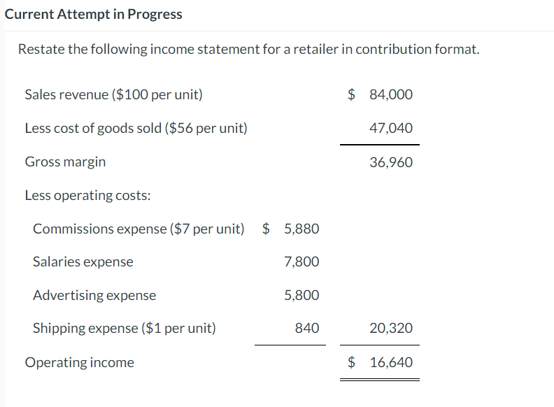Solved Current Attempt in Progress Restate the following | Chegg.com