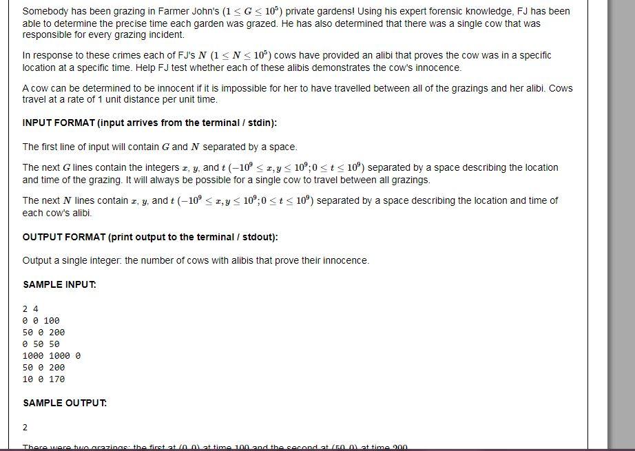 Solved Somebody has been grazing in Farmer John's (1≤G≤105) | Chegg.com