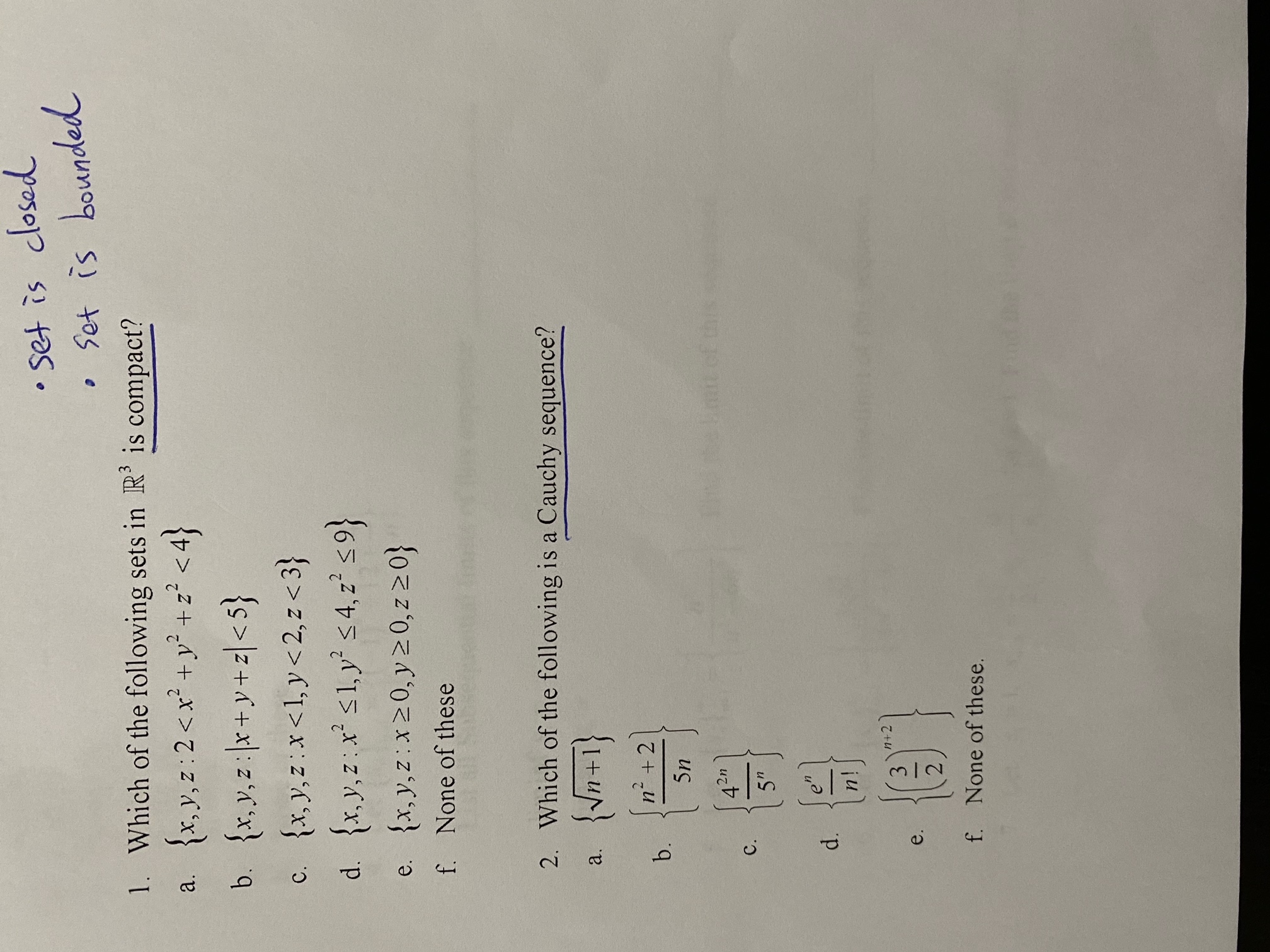 Solved •set is closed Set is bounded • 1. Which of the | Chegg.com