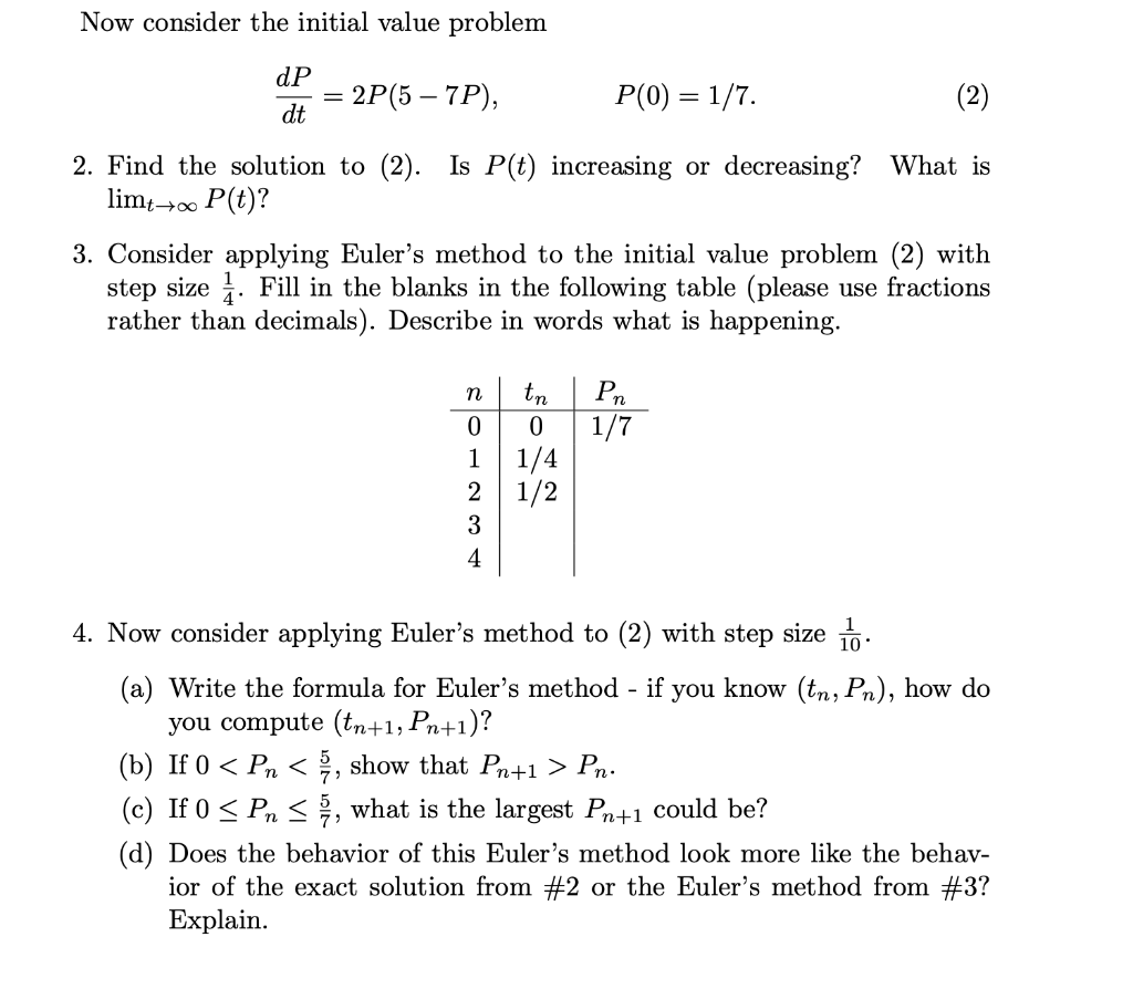 Solved Now consider the initial value problem dP dt 2P(5 – | Chegg.com