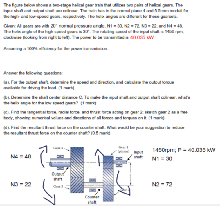 Solved The figure below shows a two-stage helical gear train | Chegg.com