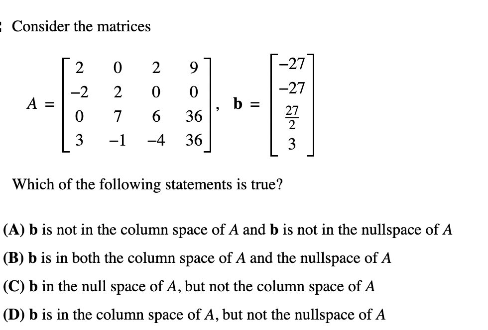 Consider the matrices | Chegg.com