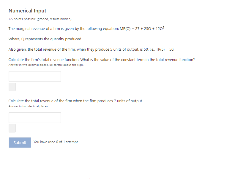 Solved Numerical Input 7.5 points possible (graded, results | Chegg.com