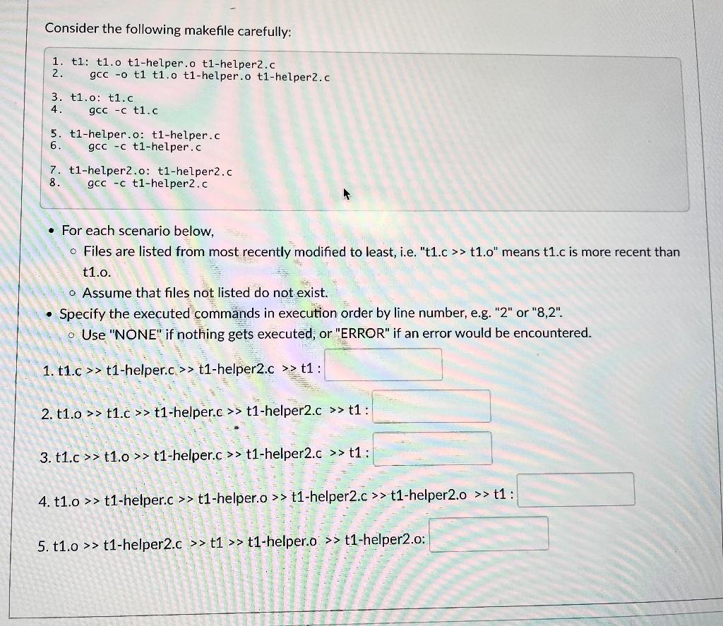 Solved Consider the following makefile carefully: 1. t1: | Chegg.com
