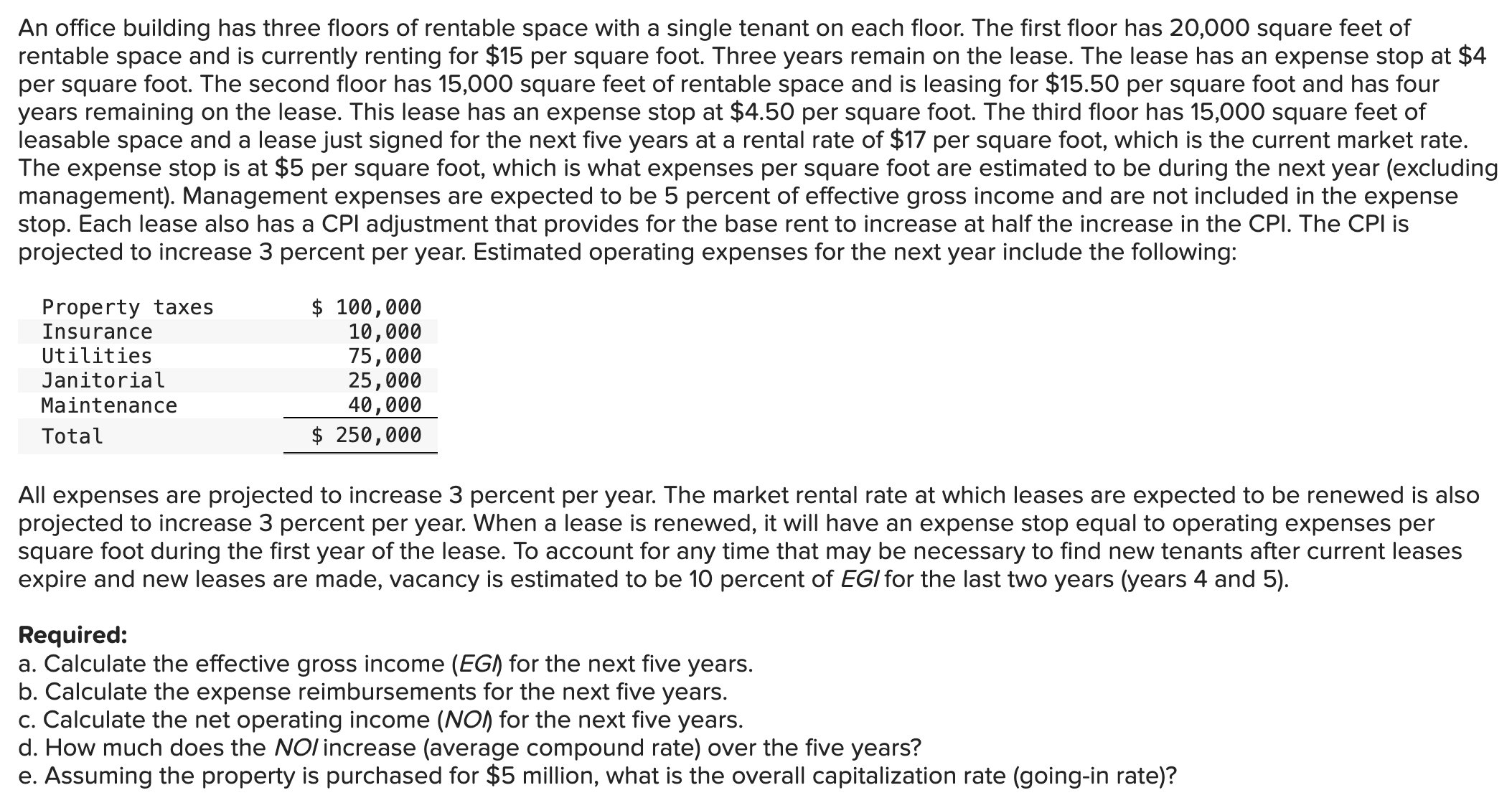 Solved An office building has three floors of rentable space | Chegg.com