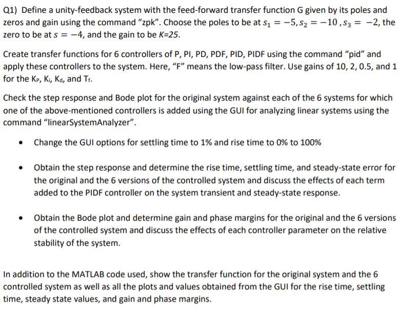 Q1) Define a unity-feedback system with the | Chegg.com