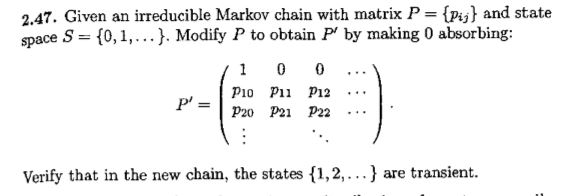 Solved given an irreducible markov chain with matrix | Chegg.com