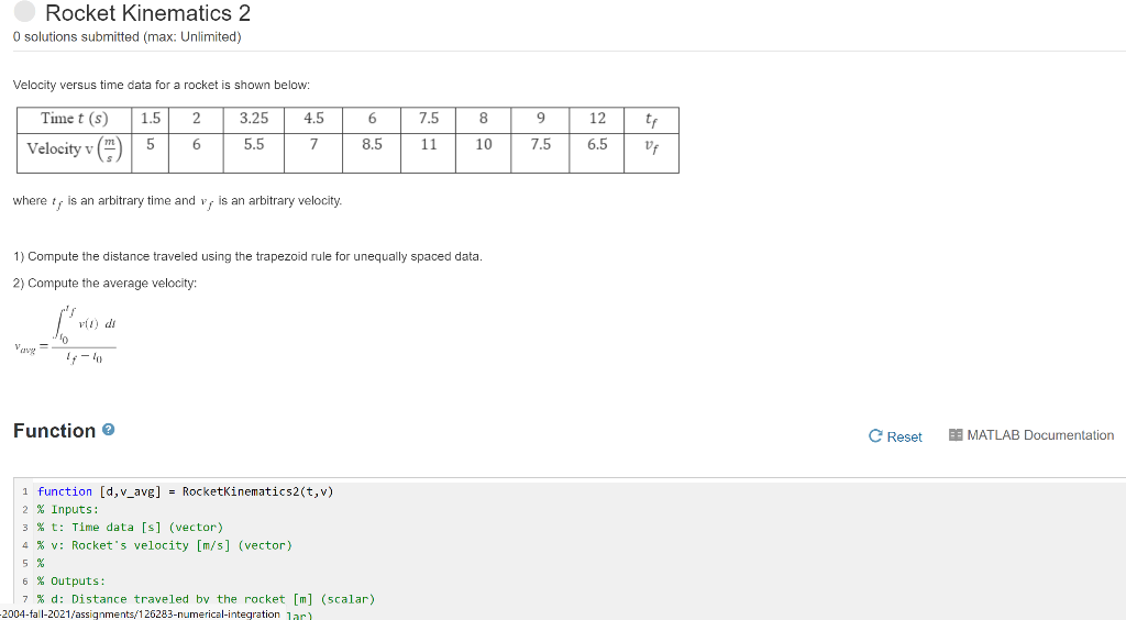 Solved Rocket Kinematics 2 O solutions submitted (max: | Chegg.com
