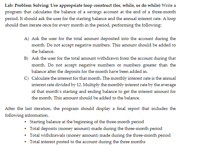 Solved Lab: Problem Solving: Use appropriate loop construct | Chegg.com