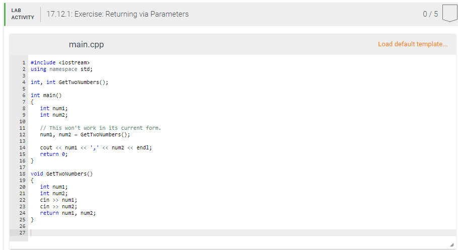 Solved 17.12 Exercise: Returning via Parameters Reference | Chegg.com