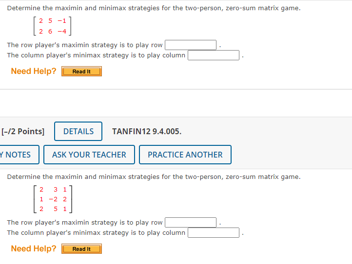Solved Determine the maximin and minimax strategies for the | Chegg.com