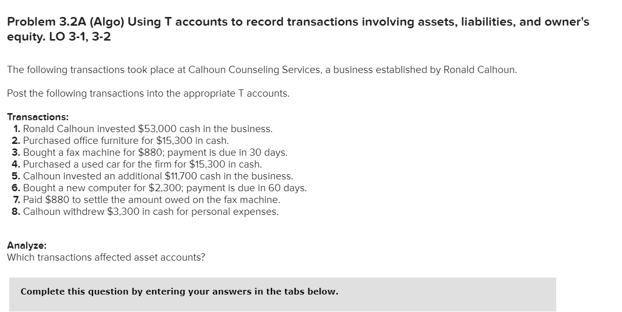Solved Problem 3.2A (Algo) Using T accounts to record | Chegg.com