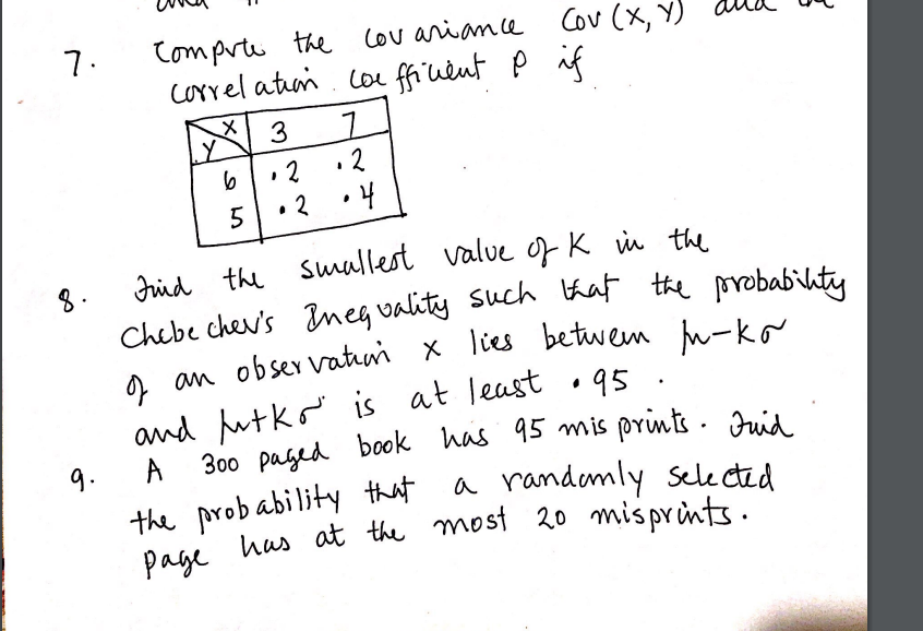 Solved 7. Comprte the covariance Cov(x,y) iovelation coe | Chegg.com