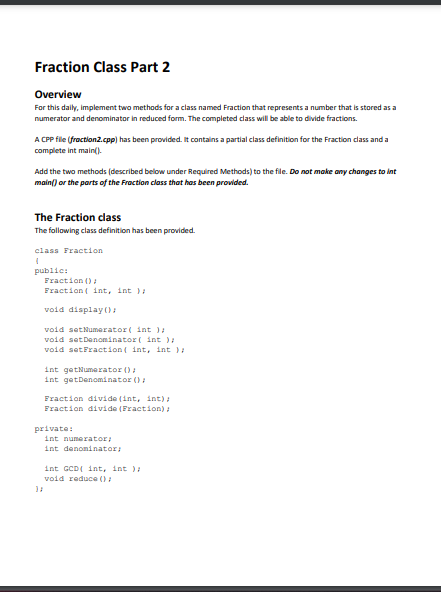 Solved Fraction Class Part 2 Overview For this dally, | Chegg.com