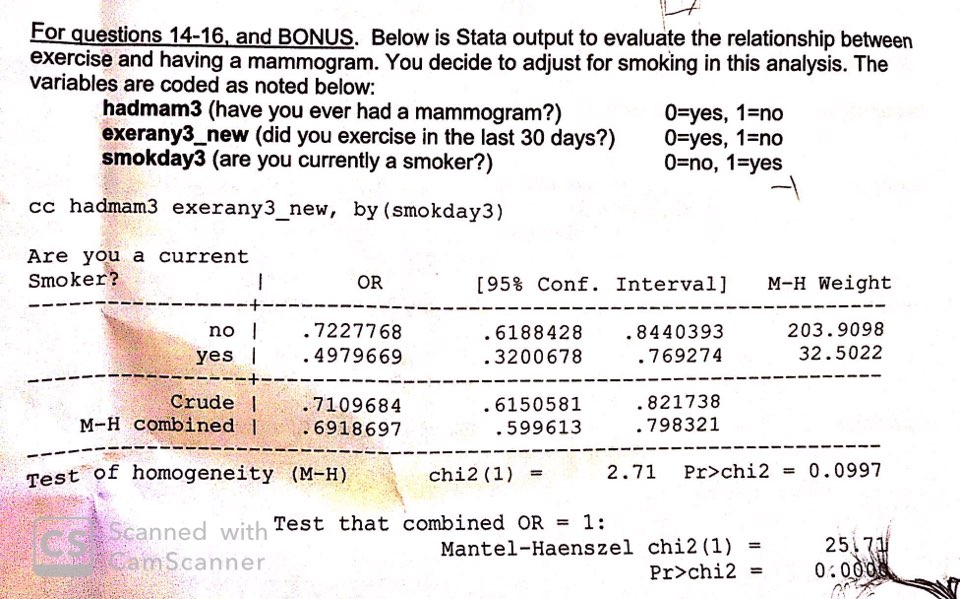 Q. interpret the Mantel-Haenszel OR in a sentence. | Chegg.com