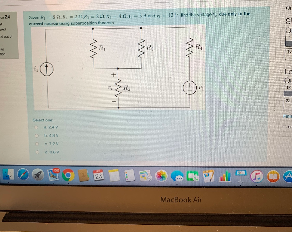 Solved Given R1= 8 ohm, R2= 2 ohm, R3= 8 ohm, R4= 4ohm, | Chegg.com