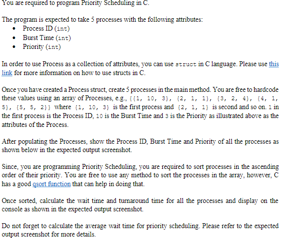 Solved You are required to program Priority Scheduling in C. | Chegg.com