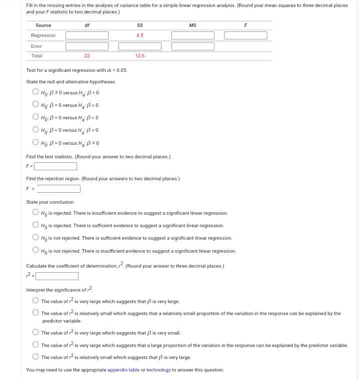Solved Fill in the missing entries in the analysis of | Chegg.com