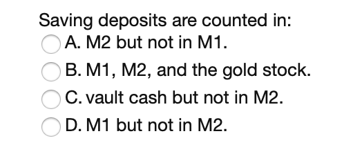 Solved Saving deposits are counted in: A. M2 but not in M1 | Chegg.com