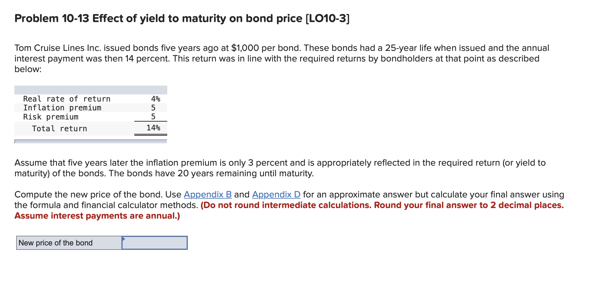 Solved Problem 10-13 Effect of yield to maturity on bond | Chegg.com