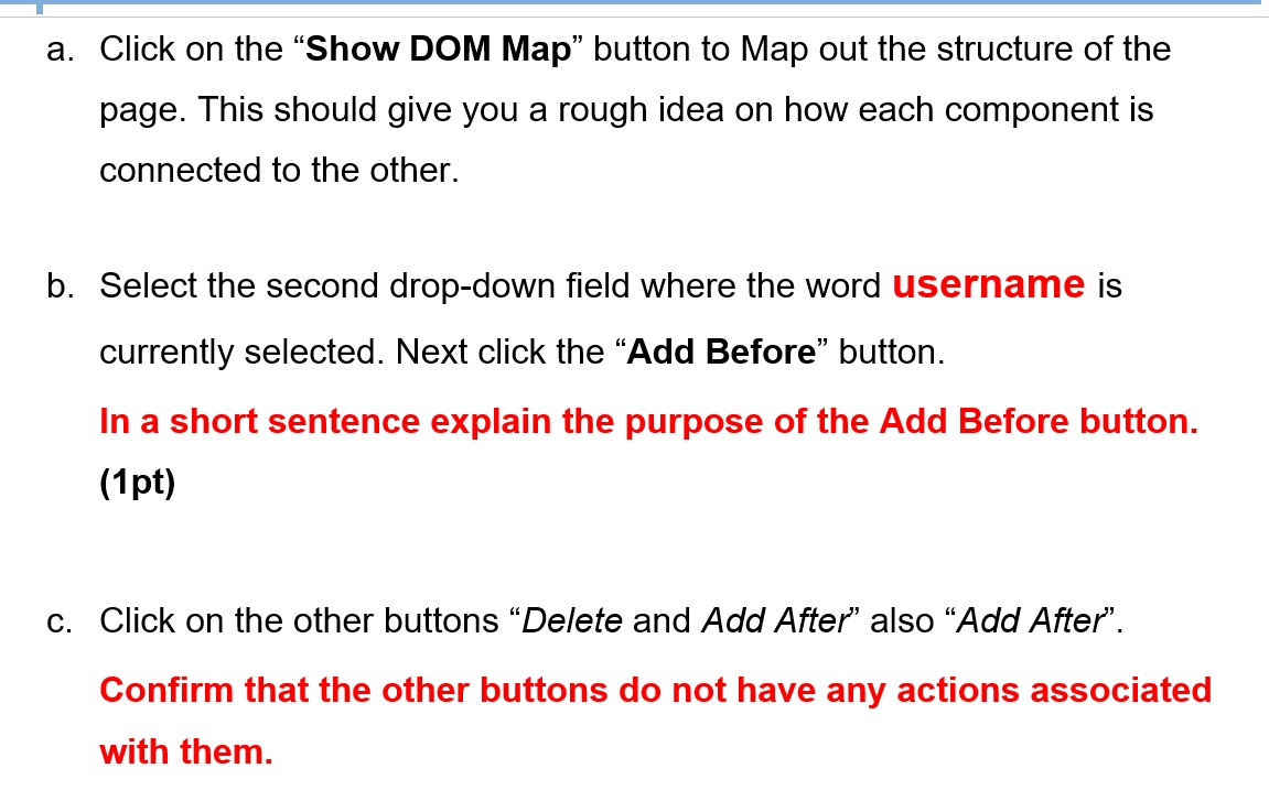 Solved a. ﻿Click on the "Show DOM Map" button to Map out the | Chegg.com