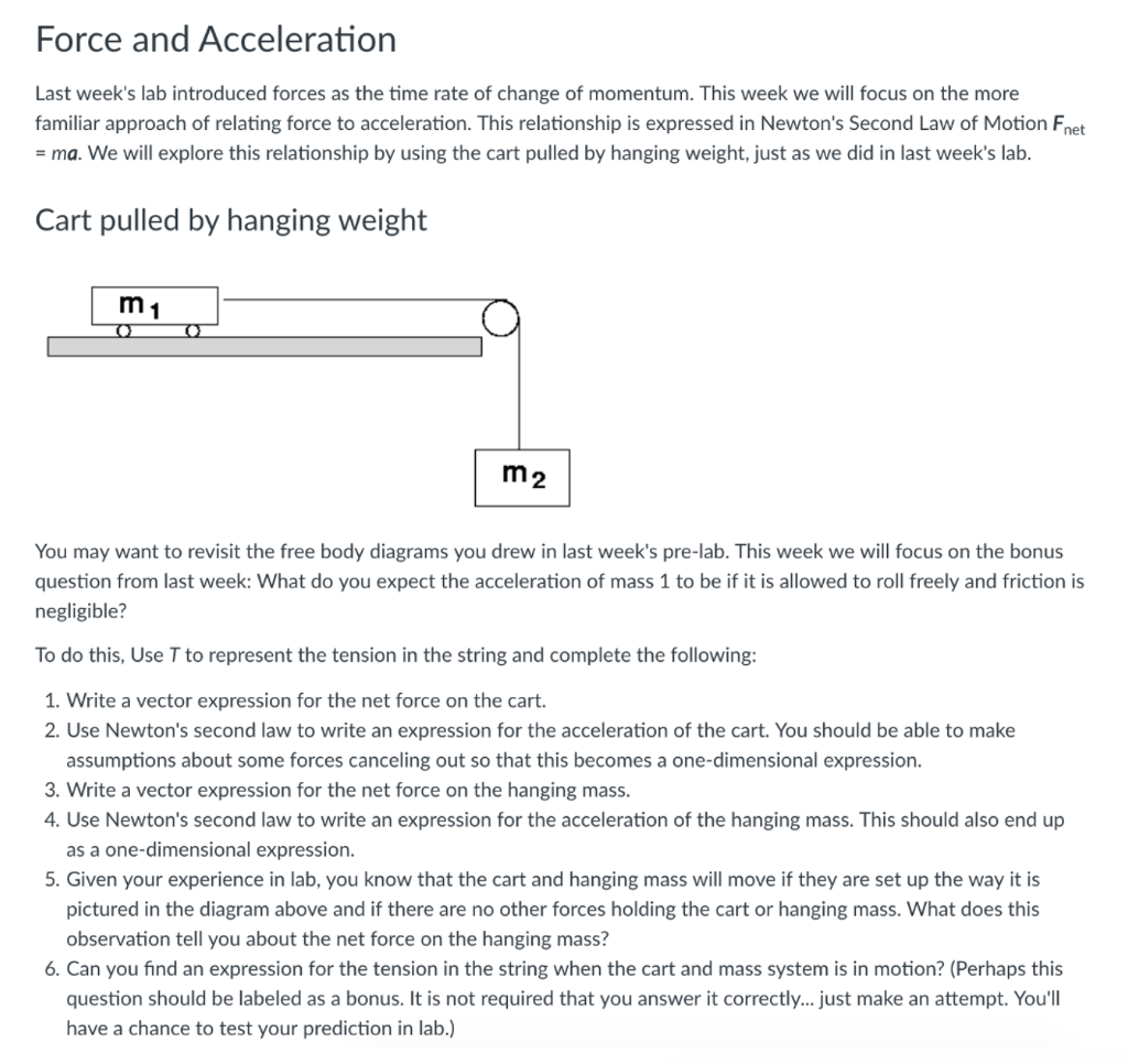 Solved Force and Acceleration Last week's lab introduced | Chegg.com