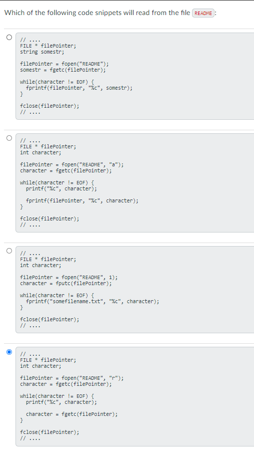 Solved Which of the following code snippets will read from | Chegg.com