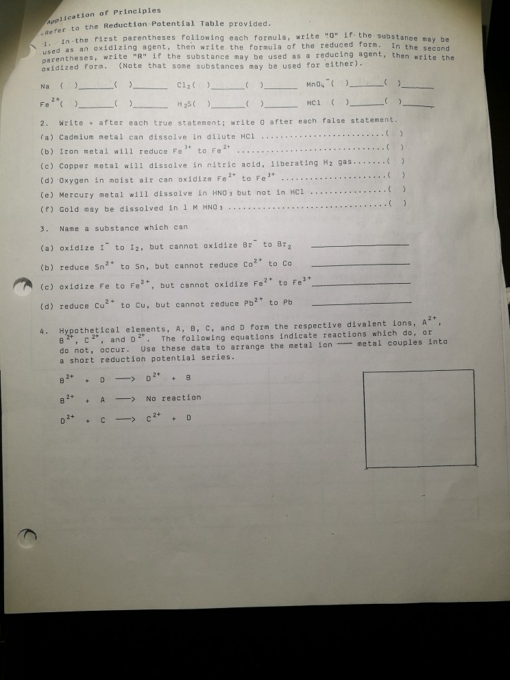 Solved ication of Principles App e Reduction Potential Table | Chegg.com