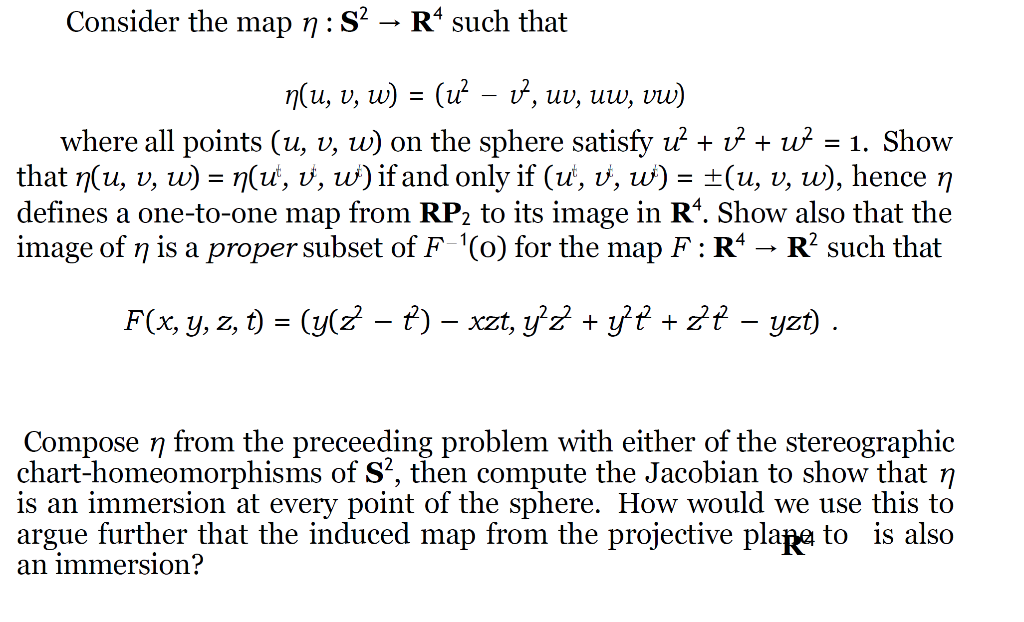 Solved Consider the map η:S2→R4 such that | Chegg.com
