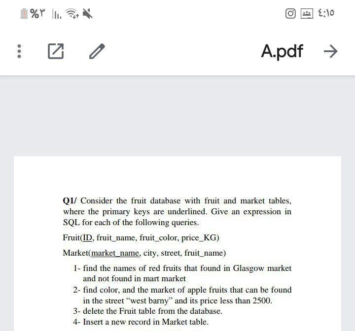 Solved لاج را ۳% 2:10 ... A.pdf Q1/ Consider the fruit | Chegg.com