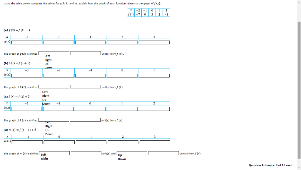 Solved Using the table below, complete the tables for g,h, | Chegg.com