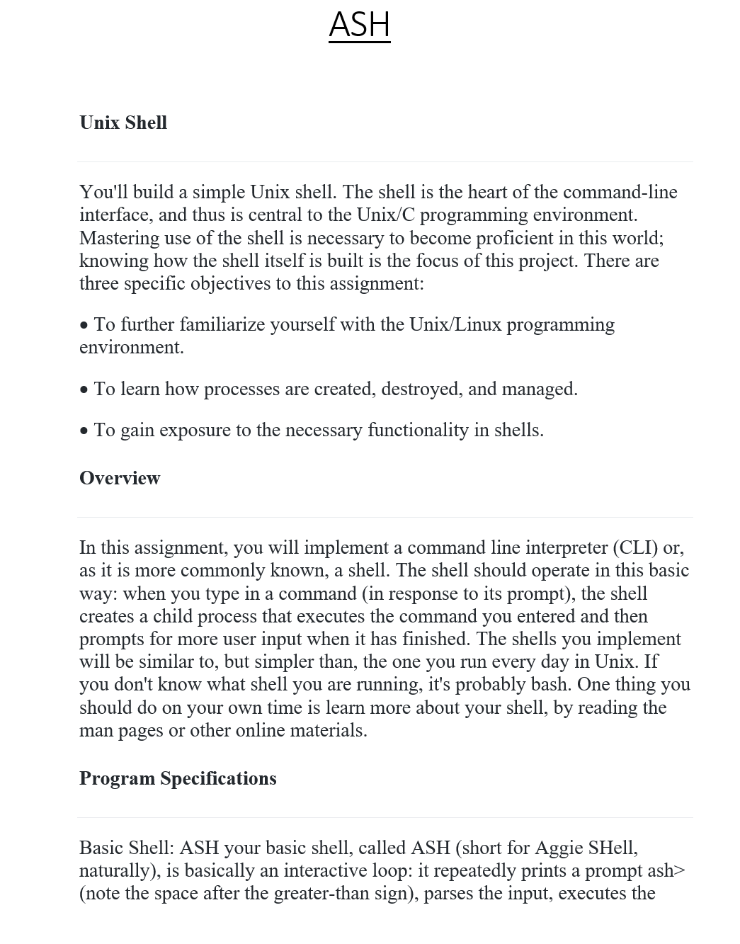 Solved You'll build a simple Unix shell. The shell is the | Chegg.com