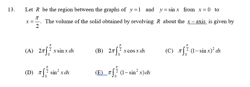 Solved 13. Let R be the region between the graphs of y=1 and | Chegg.com