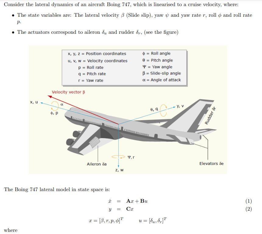 Consider the lateral dynamics of an aircraft Boing | Chegg.com