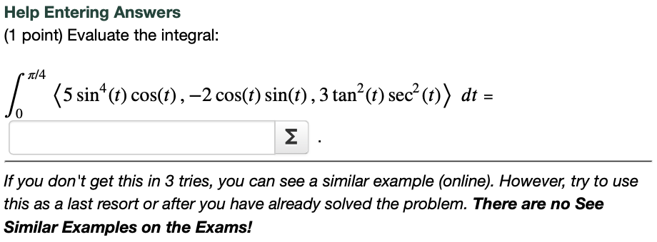 Solved Help Entering Answers (1 point) Evaluate the | Chegg.com