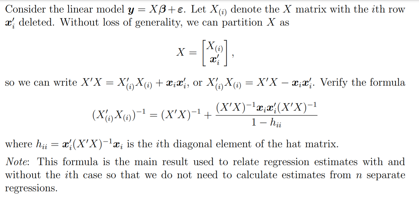 Solved Consider the linear model y = Xß+€. Let X(i) denote | Chegg.com