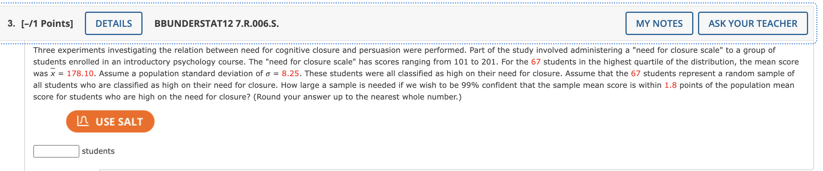 Solved 3. [-/1 Points] DETAILS BBUNDERSTAT12 7.R.006.S. MY | Chegg.com
