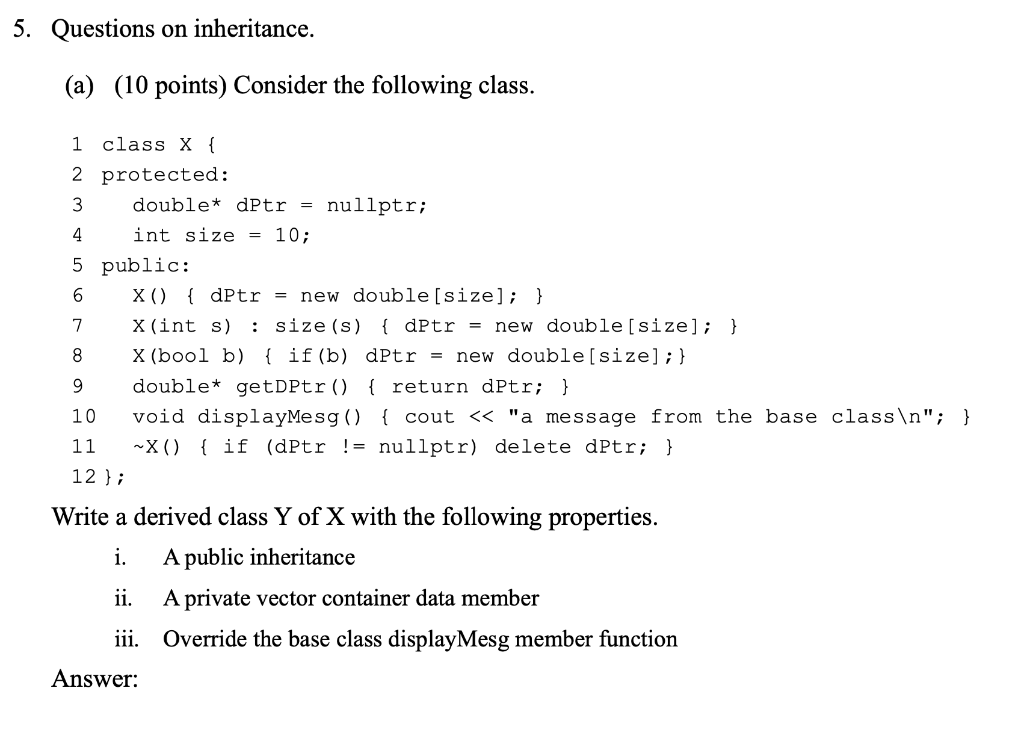 Solved 5. Questions on inheritance. (a) (10 points) Consider | Chegg.com