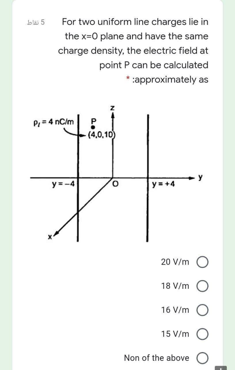 Solved 5 نقاط For two uniform line charges lie in the x=0 | Chegg.com